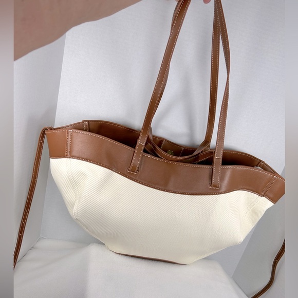Bags | Cyme Large Dual Handle Tote Bag Nwot Two Tone Finish Beige ...